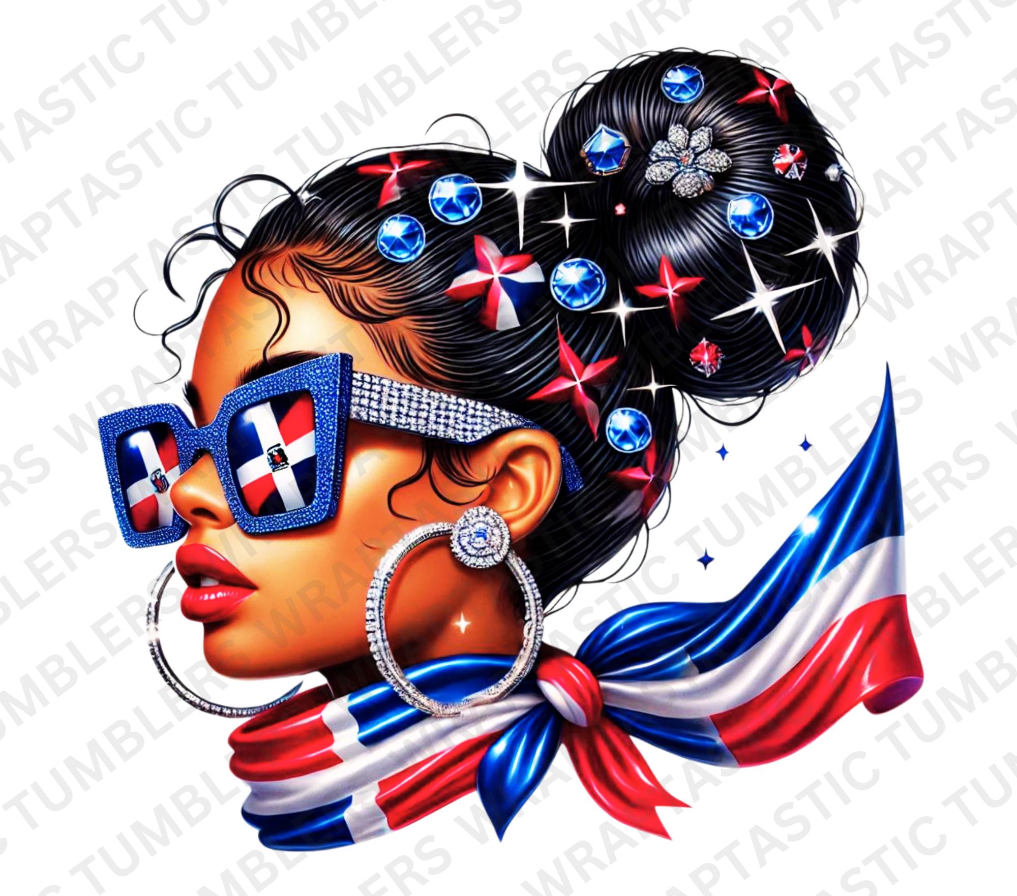 Dominican Png Tumbler Messy Bun 20oz Tumbler Wrap Svg, DR Flag ...