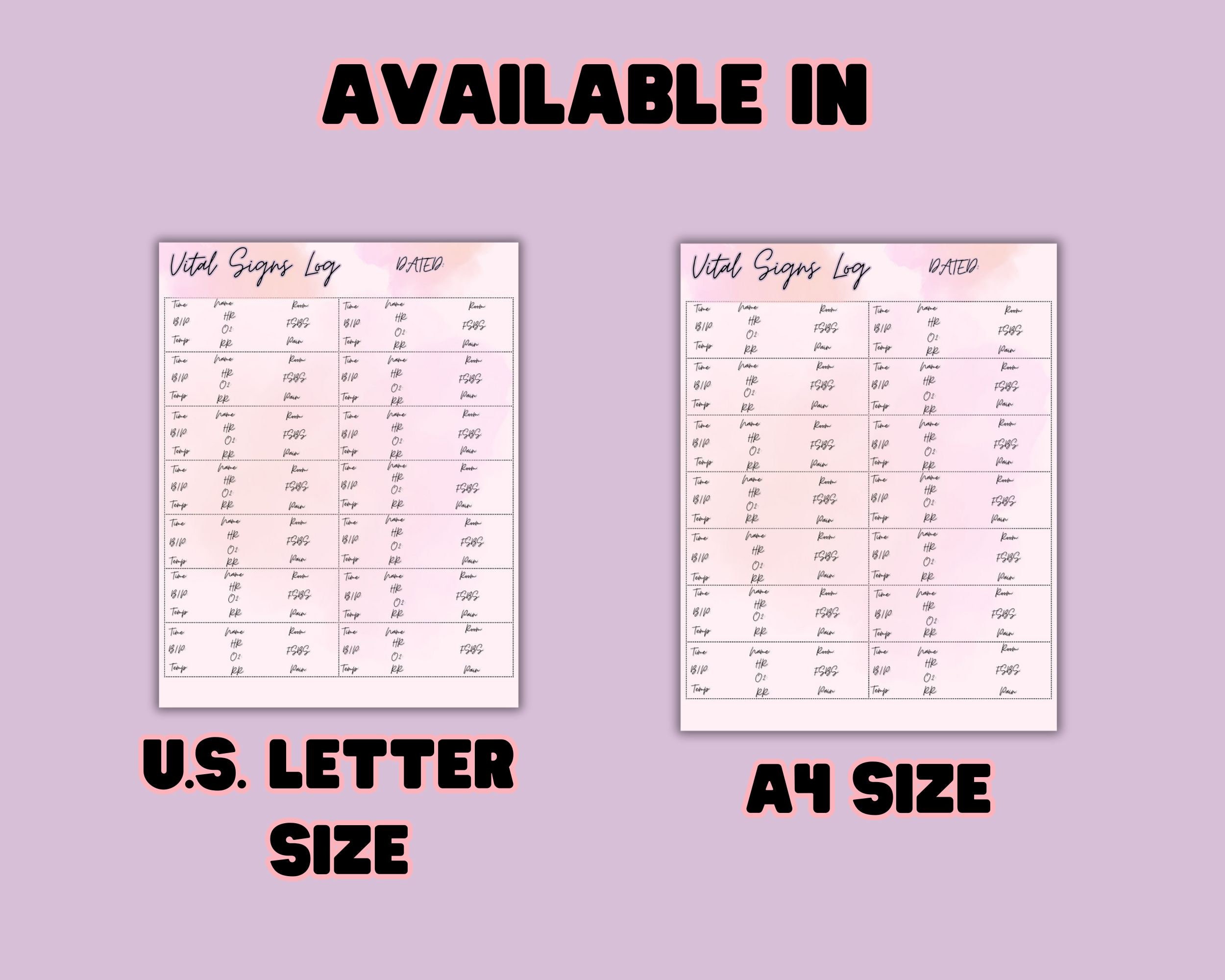 Vital Signs Sheet, Vital Sign Sheet, Vital Signs Log, Cna Vital Sheet ...