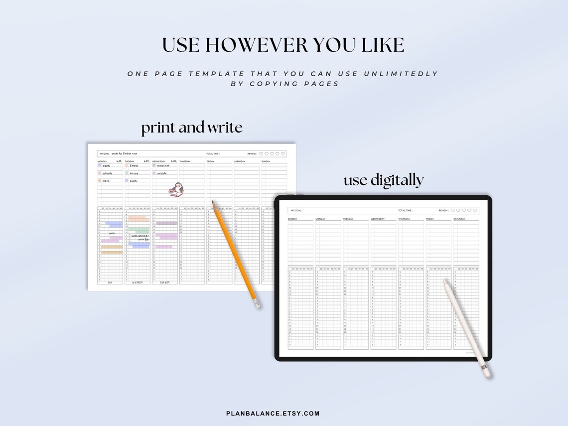 Weekly Study Tracker Printable Schedule, 10 Minute Time Block Planner ...