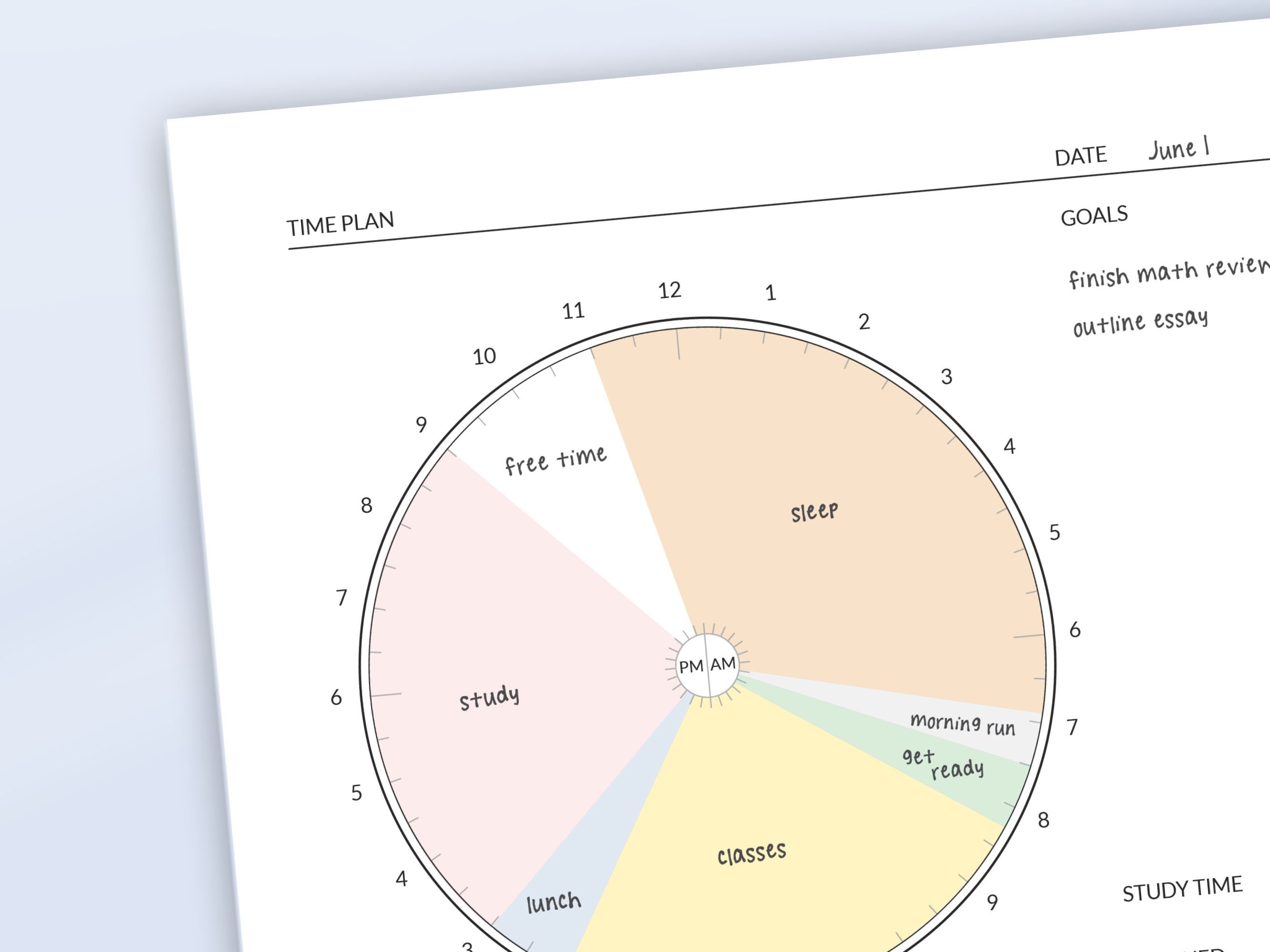 24 Hour Circular Study Planner, Pie Chart Daily Hourly Schedule, ADHD ...