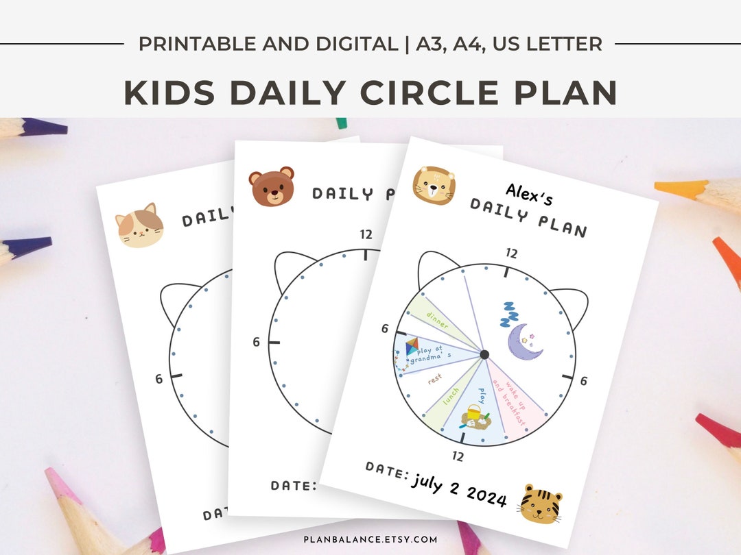 Kids Daily Circular Pie Chart Hourly Planner, Summer Printable Journal ...