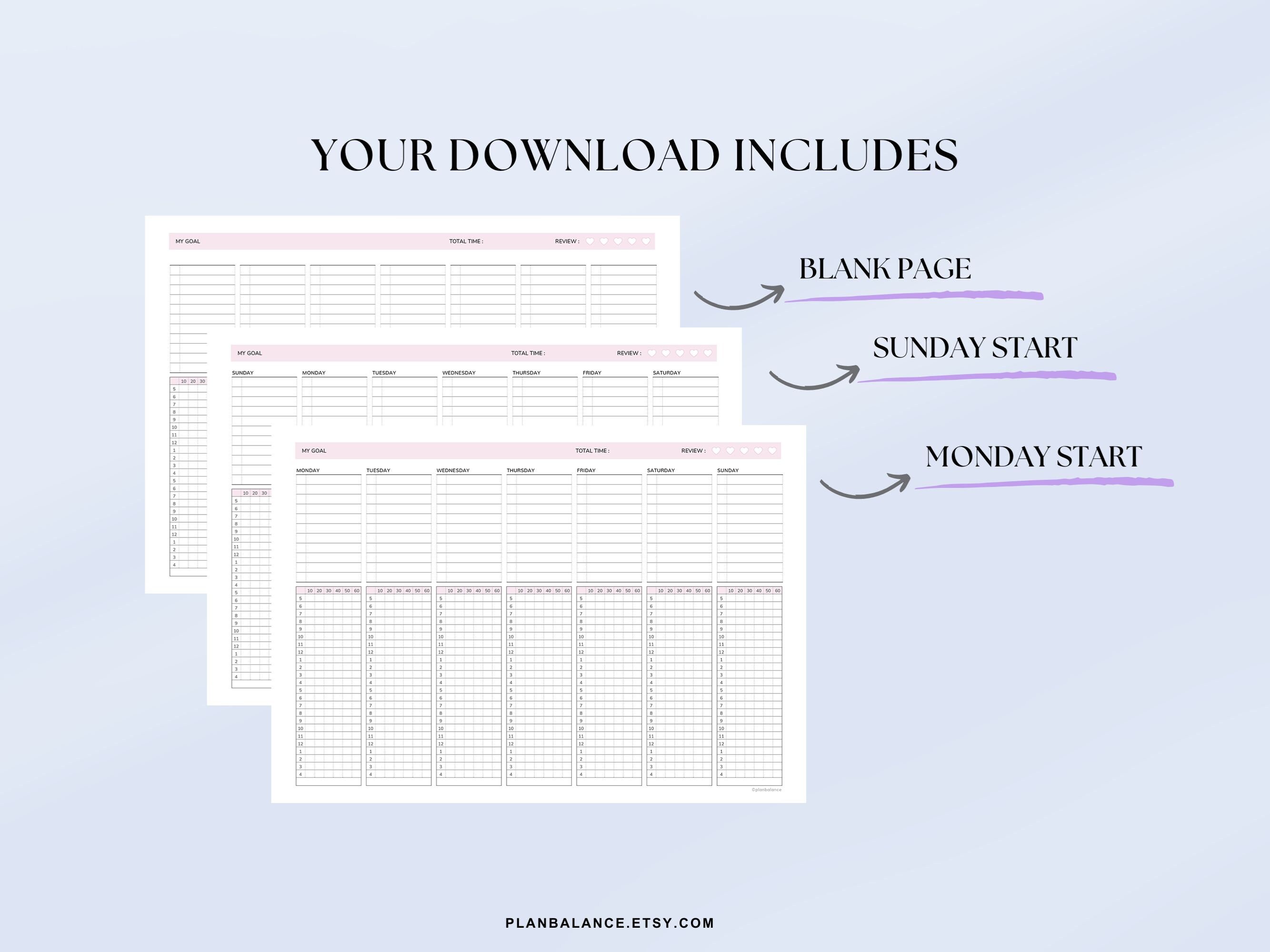 Weekly Study Tracker Printable Schedule, 10 Minute Time Block Planner ...