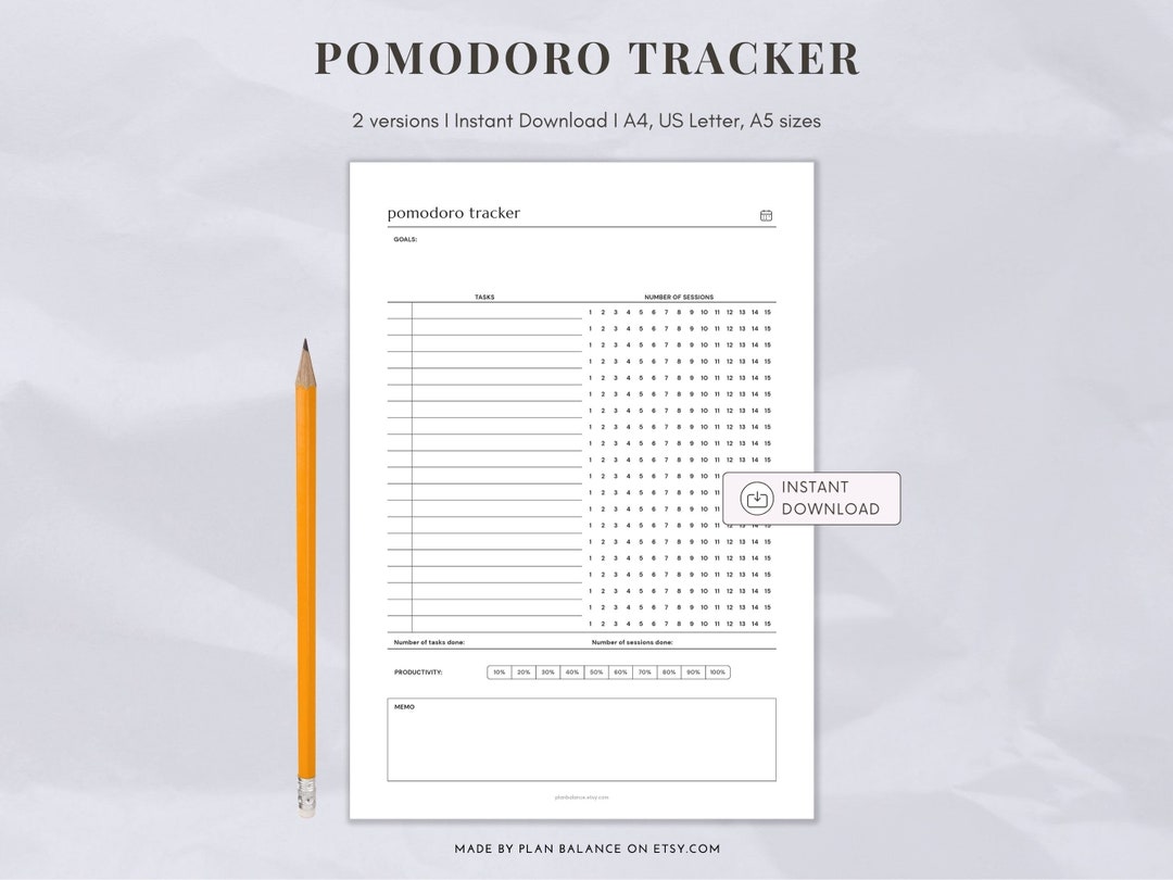 Pomodoro Tracker Printable, Editable Daily Project Template, Study ...