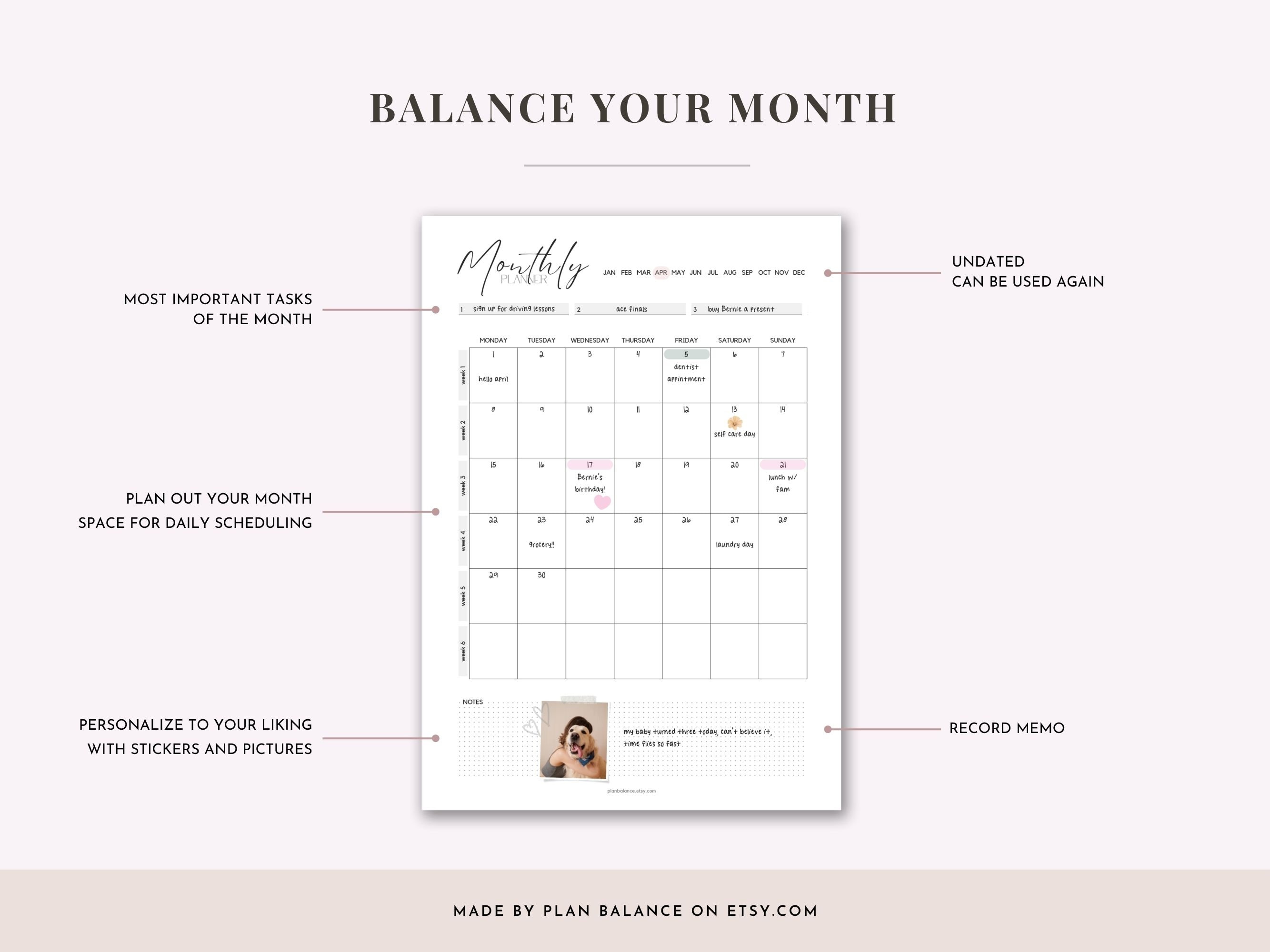 Simple Monthly Planner Printable Template, Monthly Overview ...