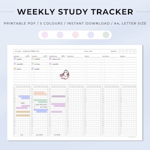 Weekly Study Tracker Printable Schedule, 10 Minute Time Block Planner ...