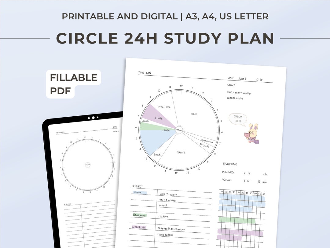 24 Hour Circular Study Planner, Pie Chart Daily Hourly Schedule, ADHD ...