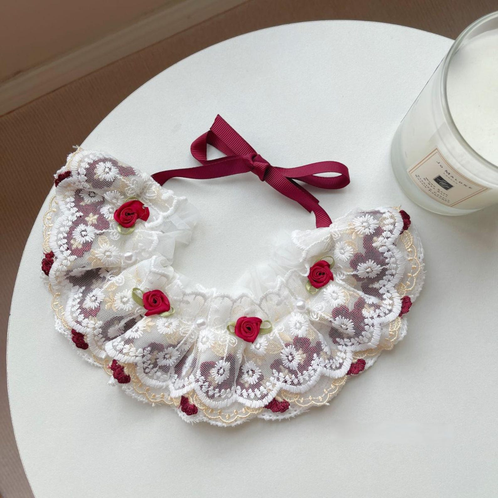 Handmade Rose and Lace Collar for Pet Cats and Dogs, Pet Party, Wedding ...