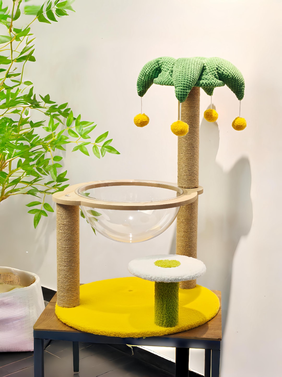 Wood Coconut Tree Cat Tree Tower With Capsule, Cat Scratcher, Cat ...