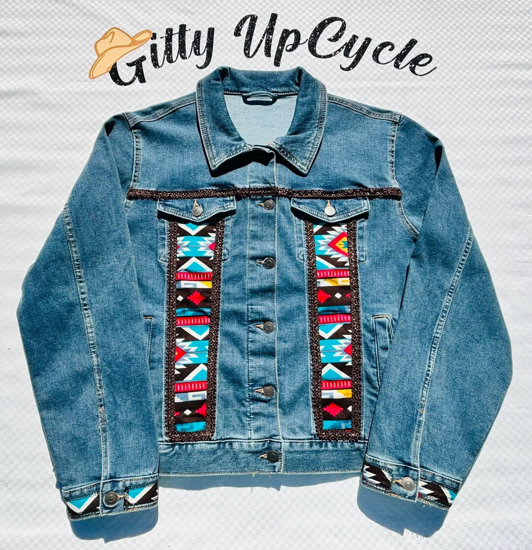 Rare Find Look Good Coming & Going Upcycled Western Aztec Jean Jacket ...