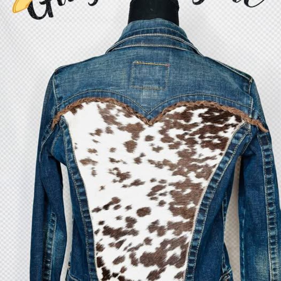 Upcycled True Religion Western Brown/white Cowhide Jean Jacket Teal and ...