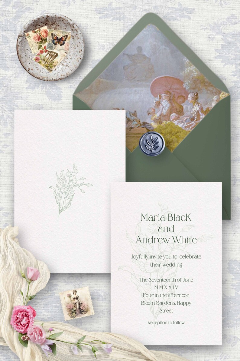 Botanical Foliage Wedding Invitation Template Set - Editable Floral ...