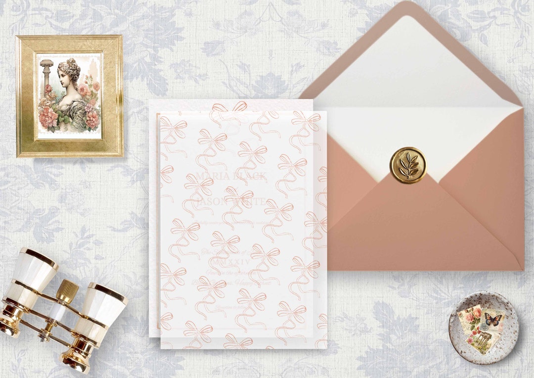 Coquette Wedding Vellum Overlay for 5x7 Invitations, Fine Art Wedding ...