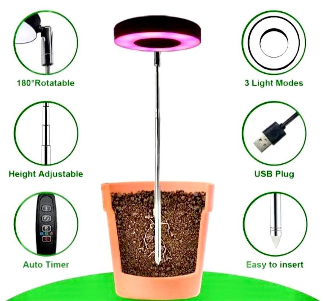 Indoor Grow Light, Full Spectrum, Stick in Plant or Wood Base , Height ...