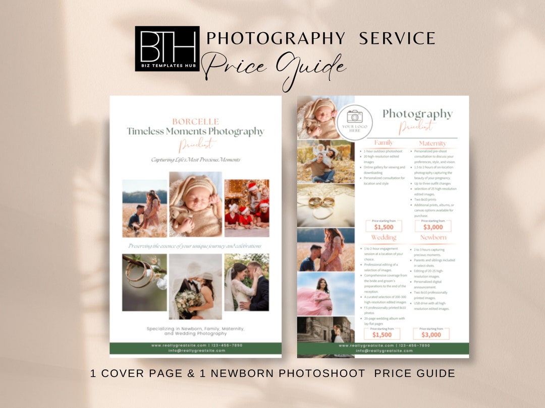 Photography Pricing Guide Template, Service and Price Options List ...