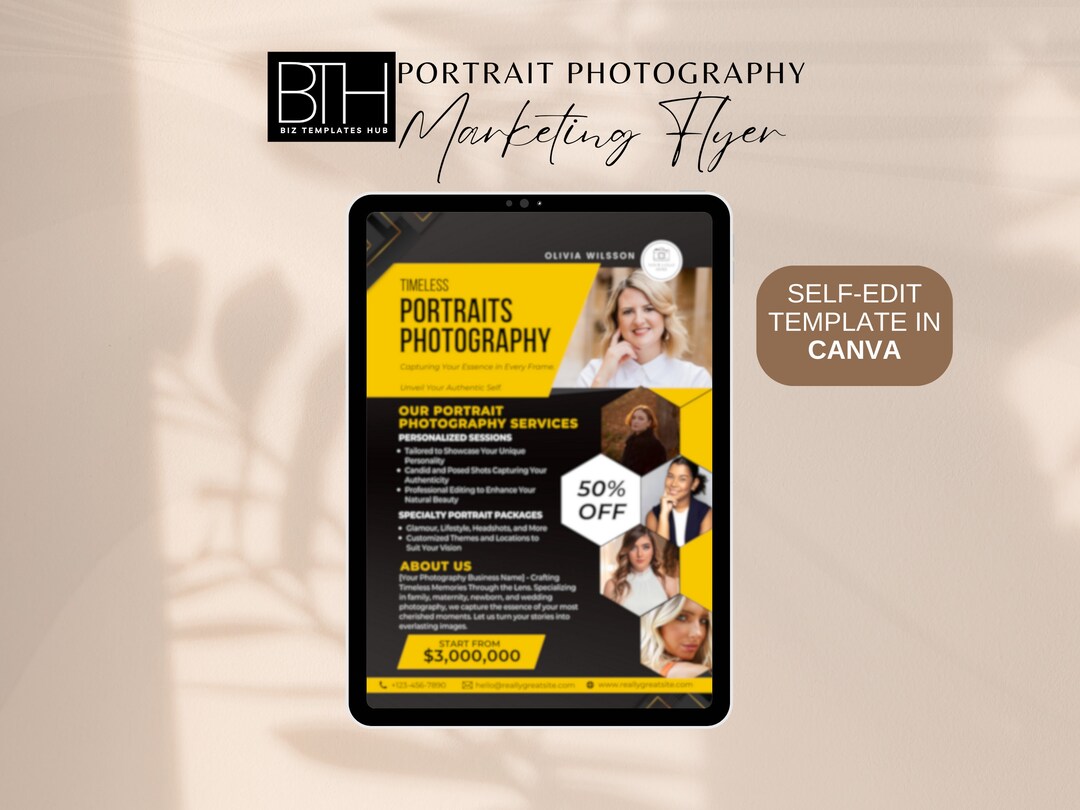 Portrait Photography Services Marketing Flyer Template, Professional ...