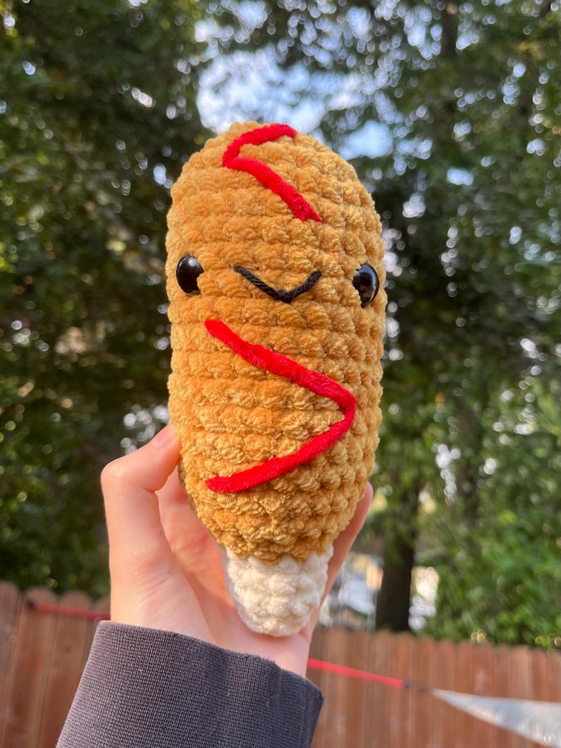 Crochet Corn Dog Handmade Plushie With Ketchup or Mustard Option - Etsy