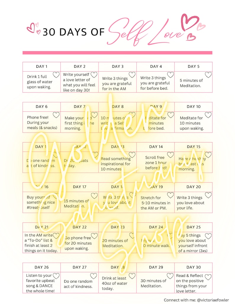 30 Day Self Love Calendar - Etsy