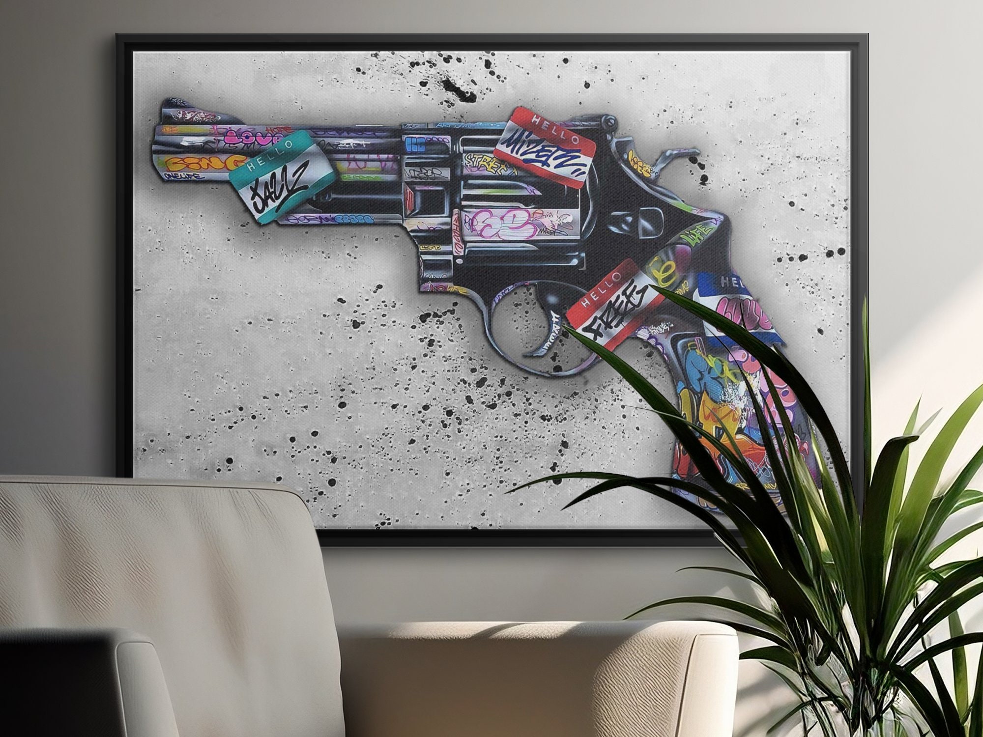 Urban Street Art Revolver Print, Colorful Graffiti Gun Wall Art, Modern ...