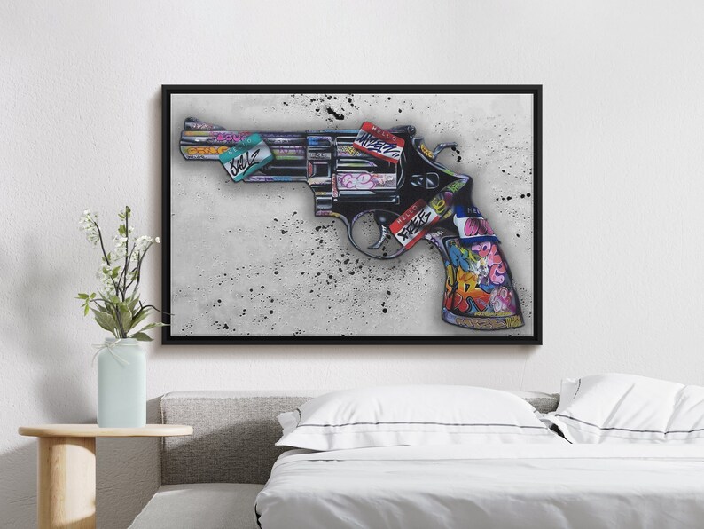 Urban Street Art Revolver Print, Colorful Graffiti Gun Wall Art, Modern ...