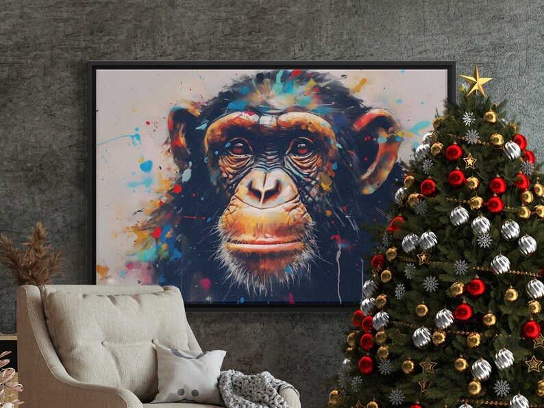 Colorful Chimpanzee Digital Print, Street Art Style Animal Portrait ...