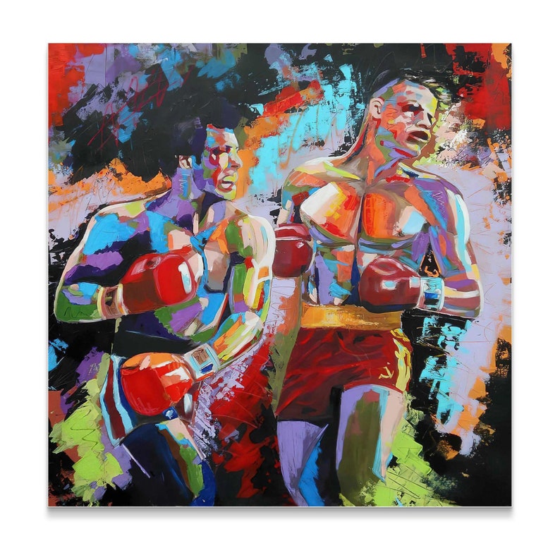 Vibrant Boxing Match Street Art Canvas, Colorful Abstract Boxers Wall ...