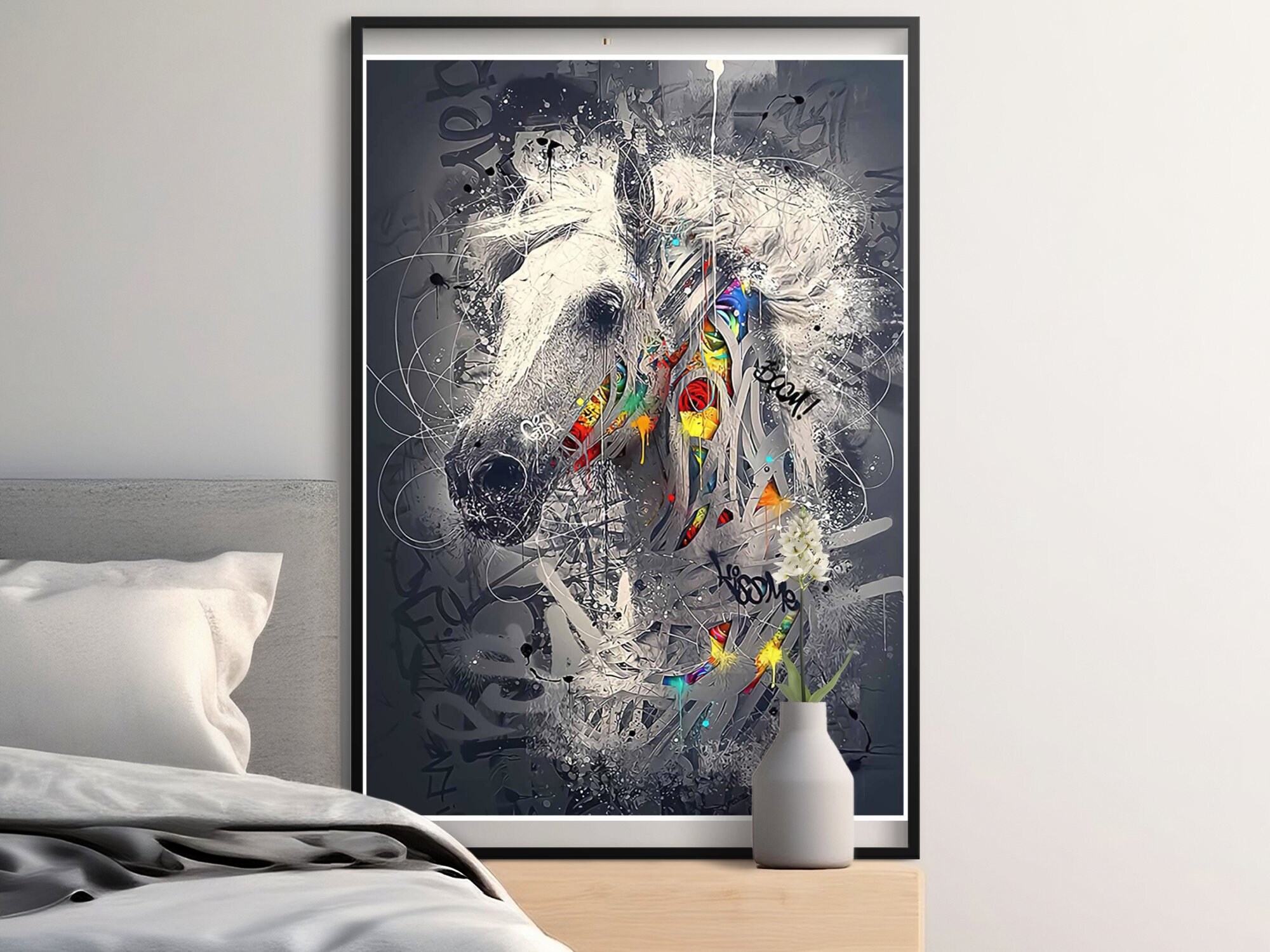 Urban Horse Street Art Print, Abstract Animal Graffiti, Modern Digital ...