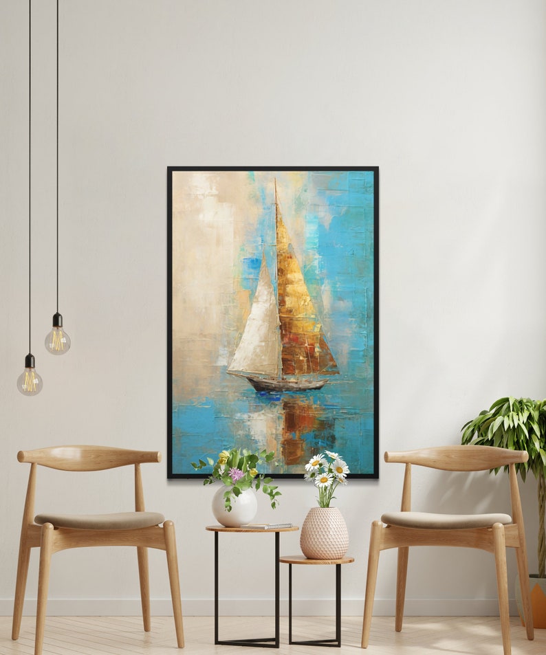 Abstract Nautical Painting, Sailboat Wall Art, Ocean Seascape Canvas ...