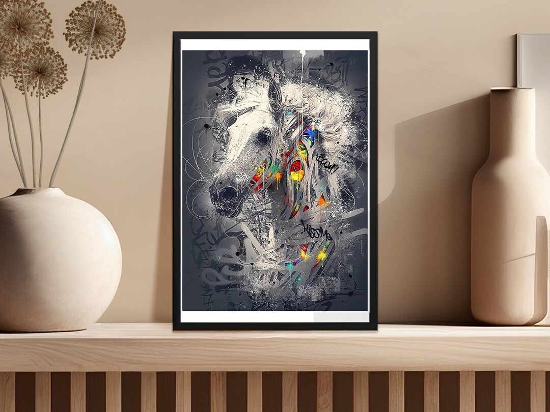 Urban Horse Street Art Print, Abstract Animal Graffiti, Modern Digital ...