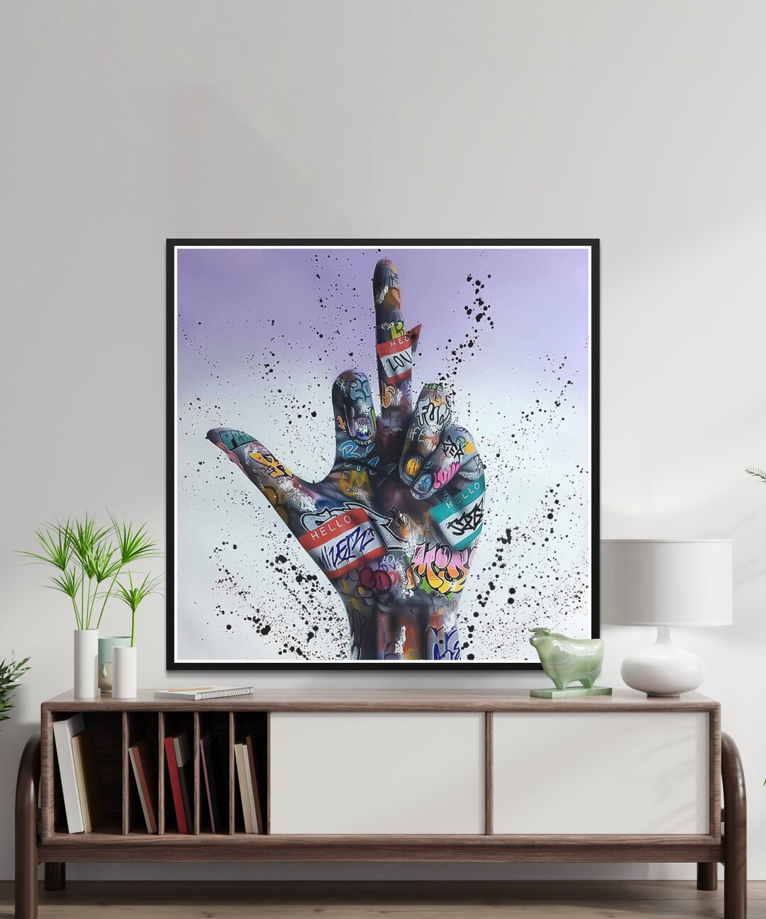 Banksy Inspired Graffiti Hand Poster, Colorful Urban Street Art Wall ...