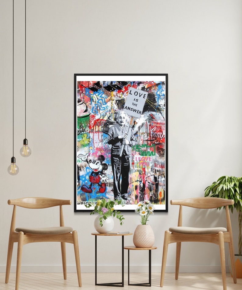 Banksy Urban Einstein Love Is The Answer Graffiti Wall Art Colorful