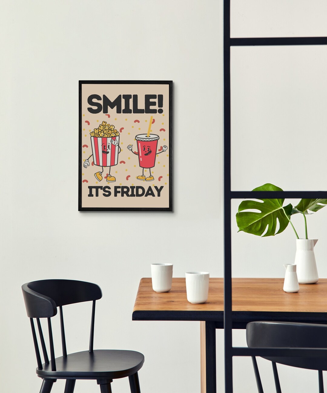 Smile It's Friday Fun Popcorn and Soda Cartoon Wall Art, Quirky Kitchen ...