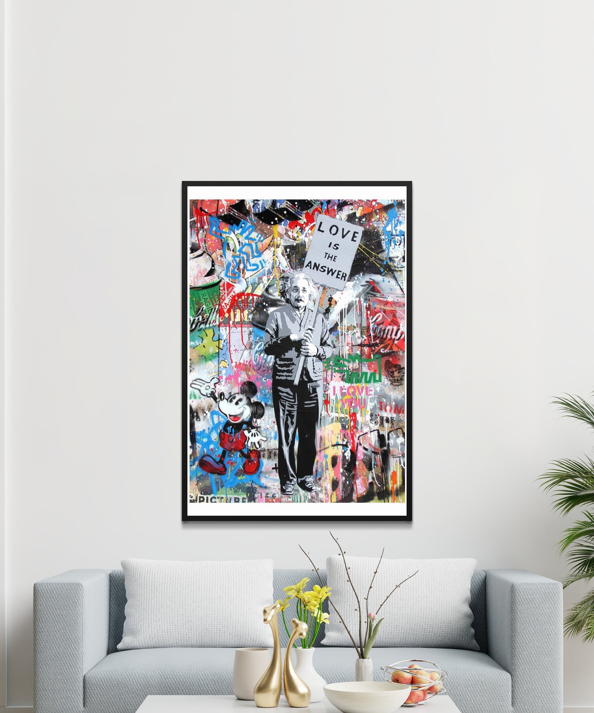 Banksy Urban Einstein Love is the Answer Graffiti Wall Art, Colorful ...