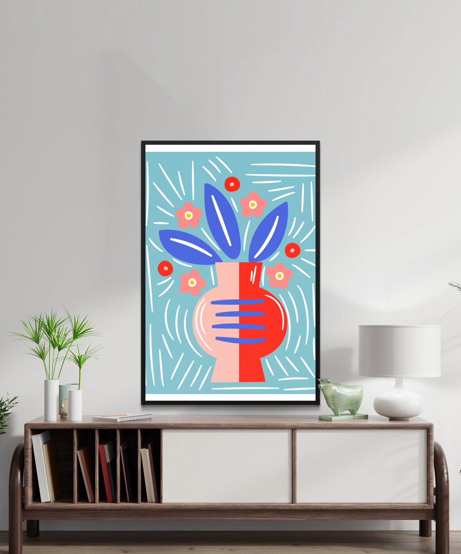 Colorful Abstract Floral Vase Art, Modern Wall Decor, Vibrant Home ...