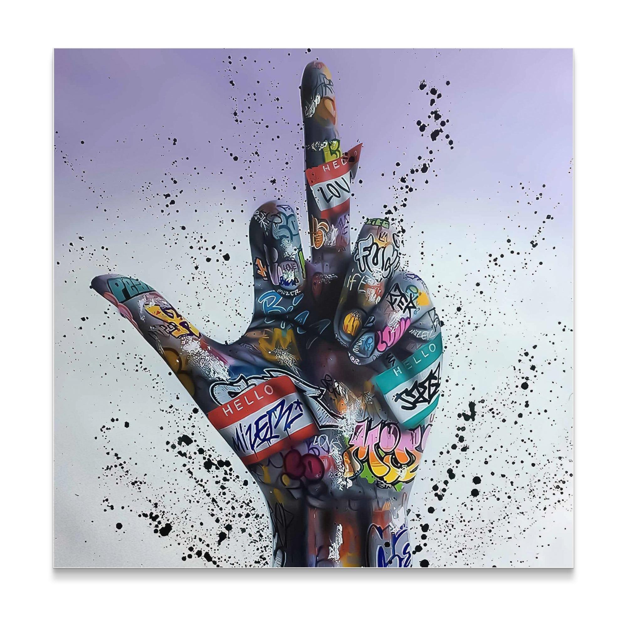 Banksy Inspired Graffiti Hand Poster, Colorful Urban Street Art Wall ...