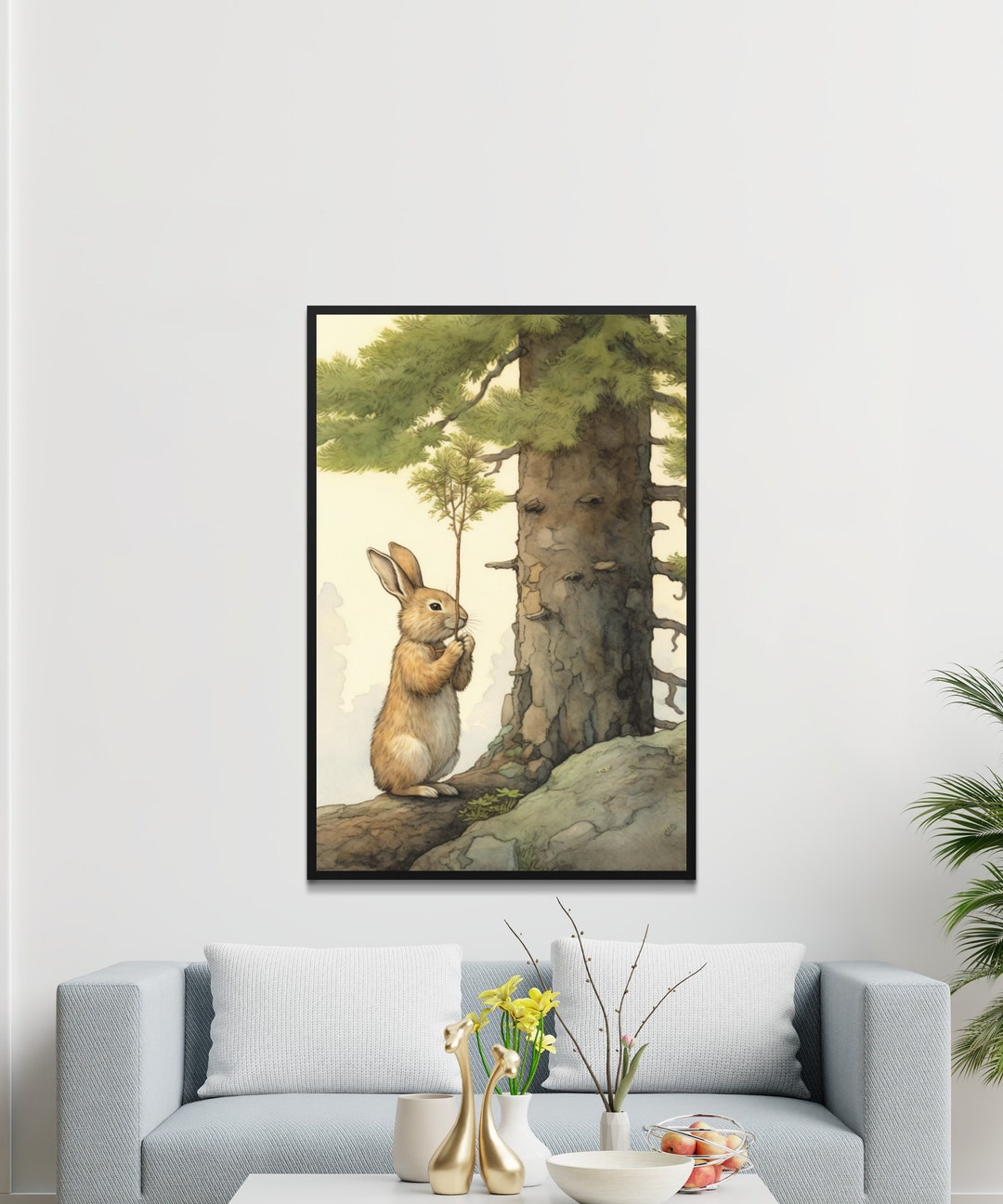 Rustic Rabbit Wall Art, Forest Animal Illustration, Nursery Decor ...