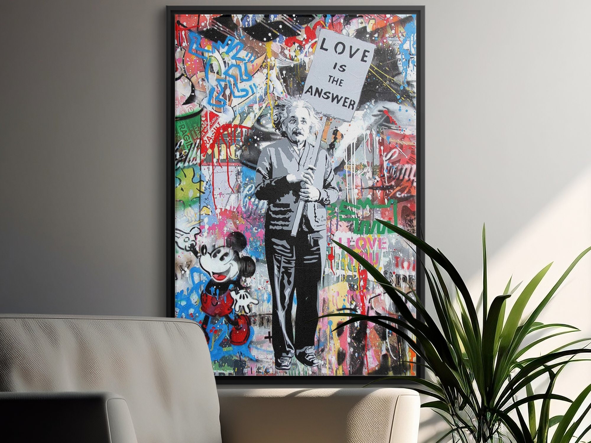 Banksy Urban Einstein Love is the Answer Graffiti Wall Art, Colorful ...