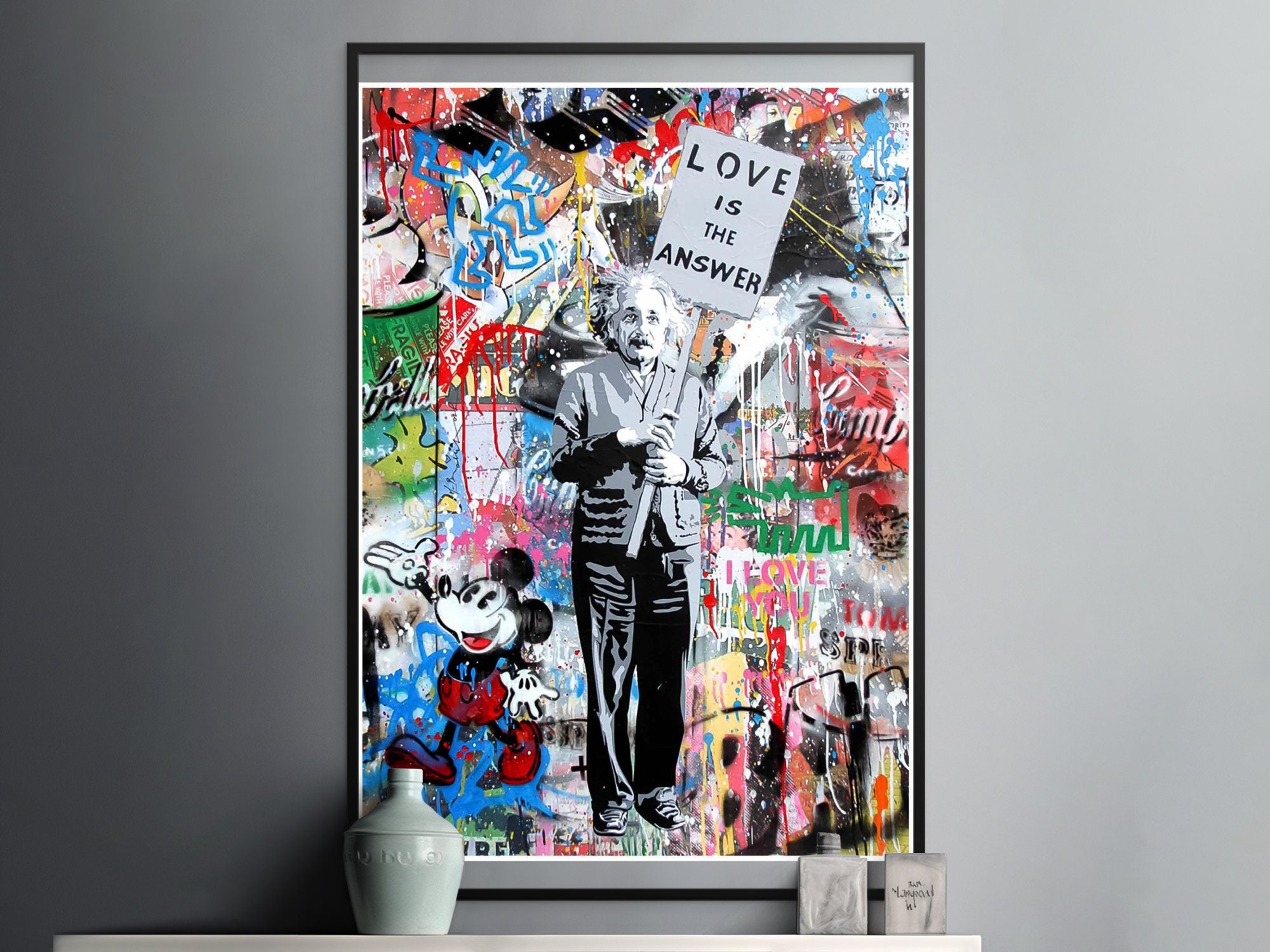 Banksy Urban Einstein Love is the Answer Graffiti Wall Art, Colorful ...