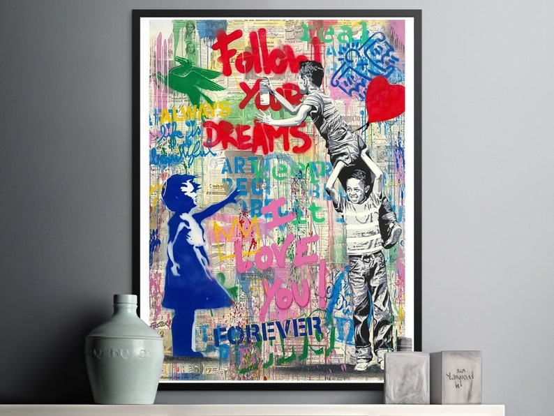 Banksy Kids Urban Digital Art Print, Colorful Graffiti Wall Decor ...