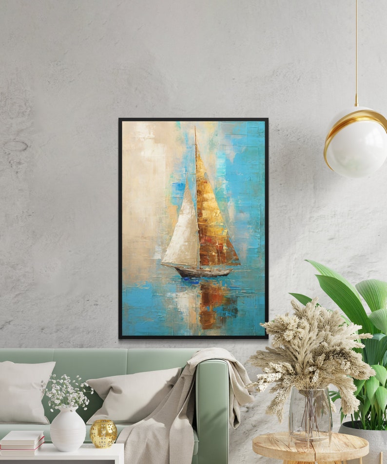Abstract Nautical Painting, Sailboat Wall Art, Ocean Seascape Canvas ...