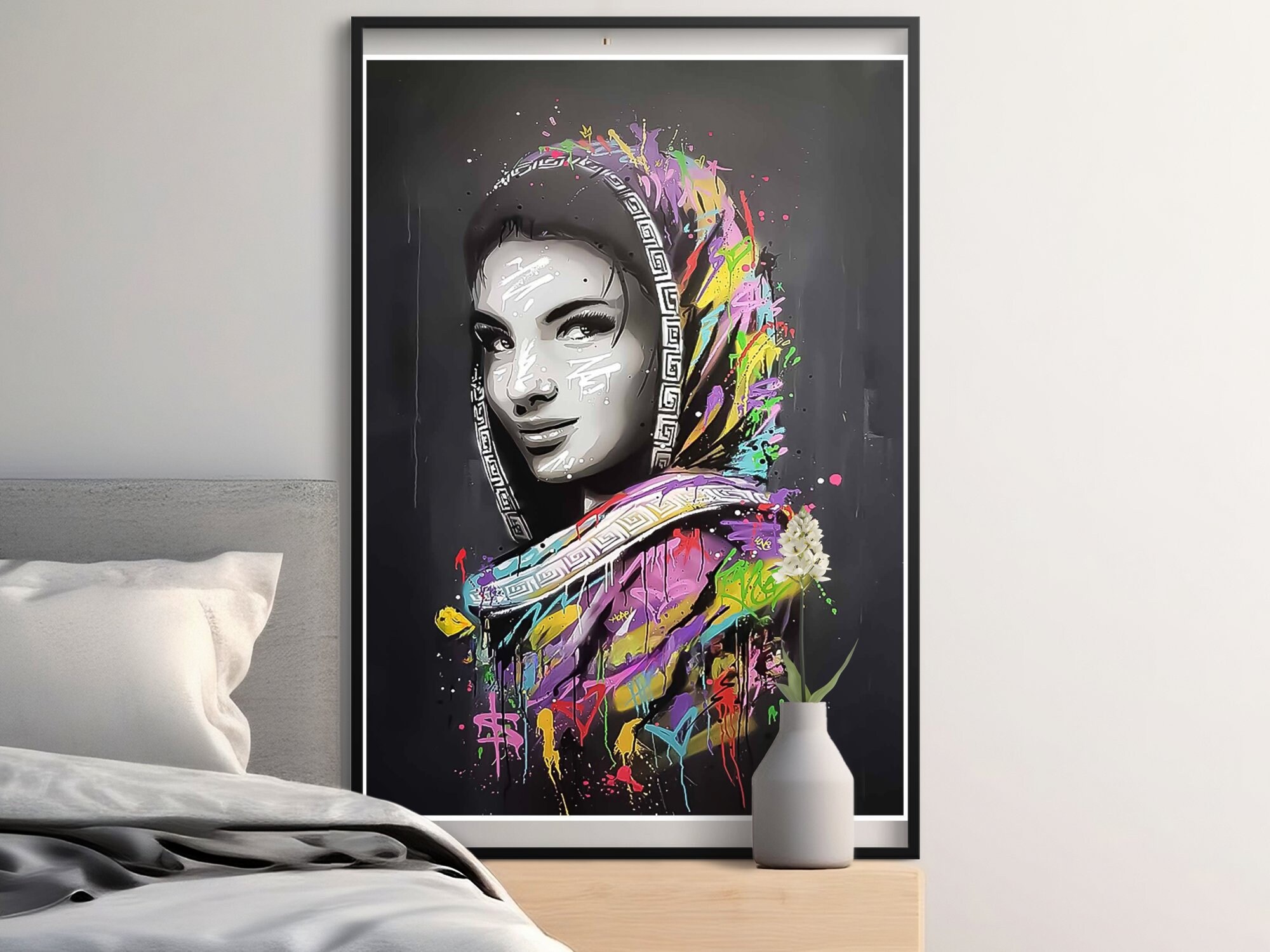 Colorful Graffiti Style Woman Portrait, Urban Street Art Digital Print ...
