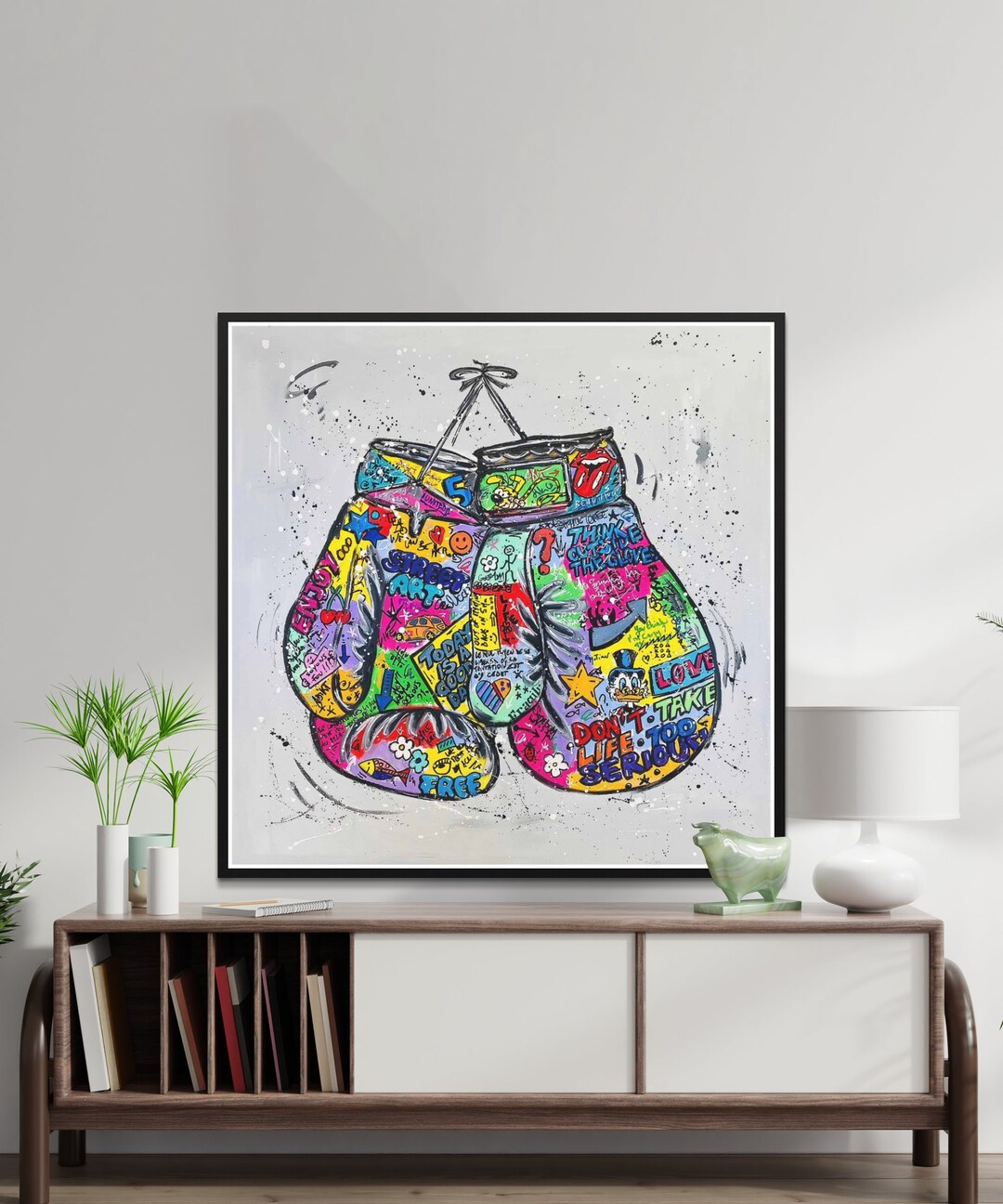 Colorful Graffiti Boxing Gloves Digital Print, Street Art Wall Decor ...