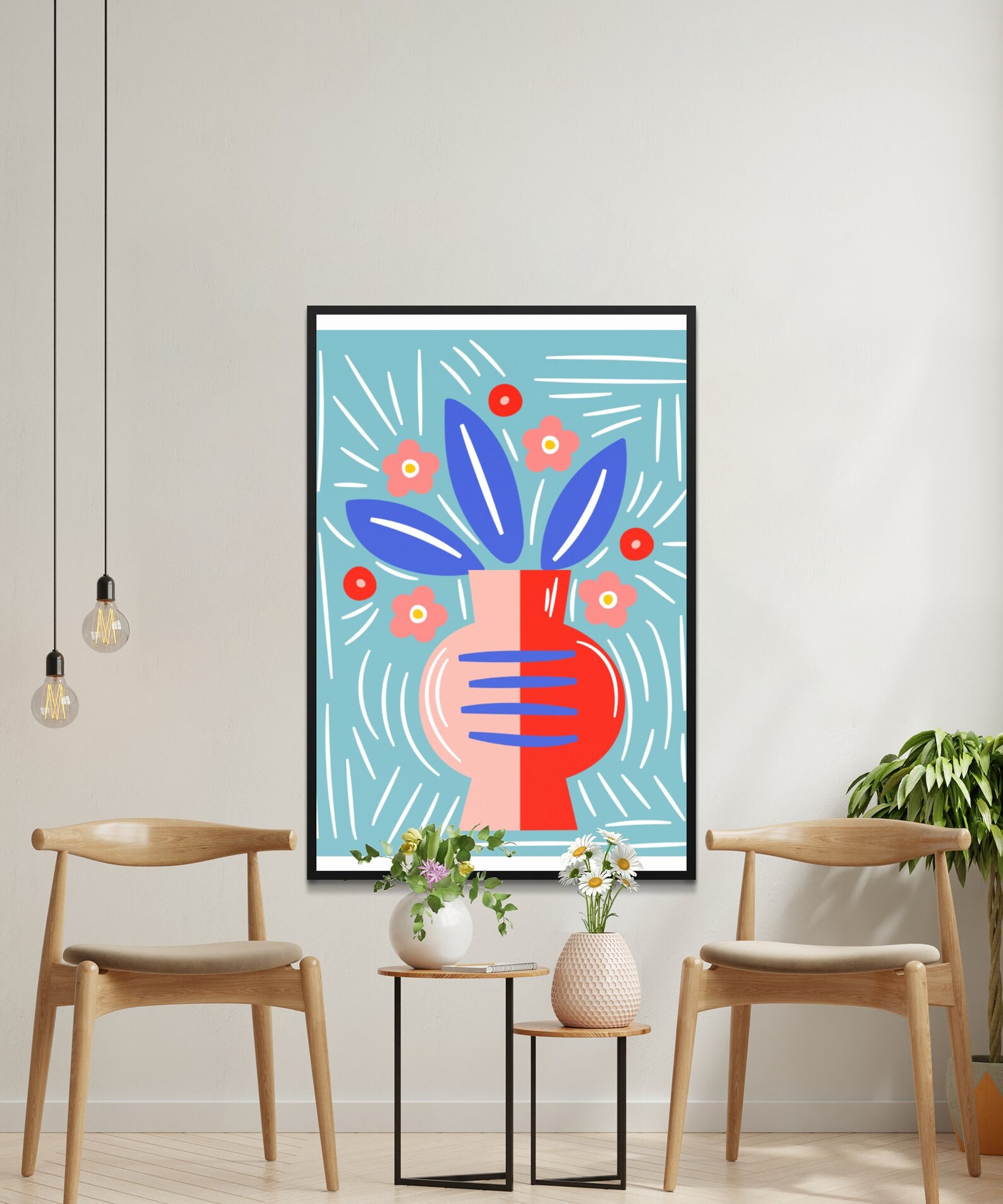 Colorful Abstract Floral Vase Art, Modern Wall Decor, Vibrant Home ...