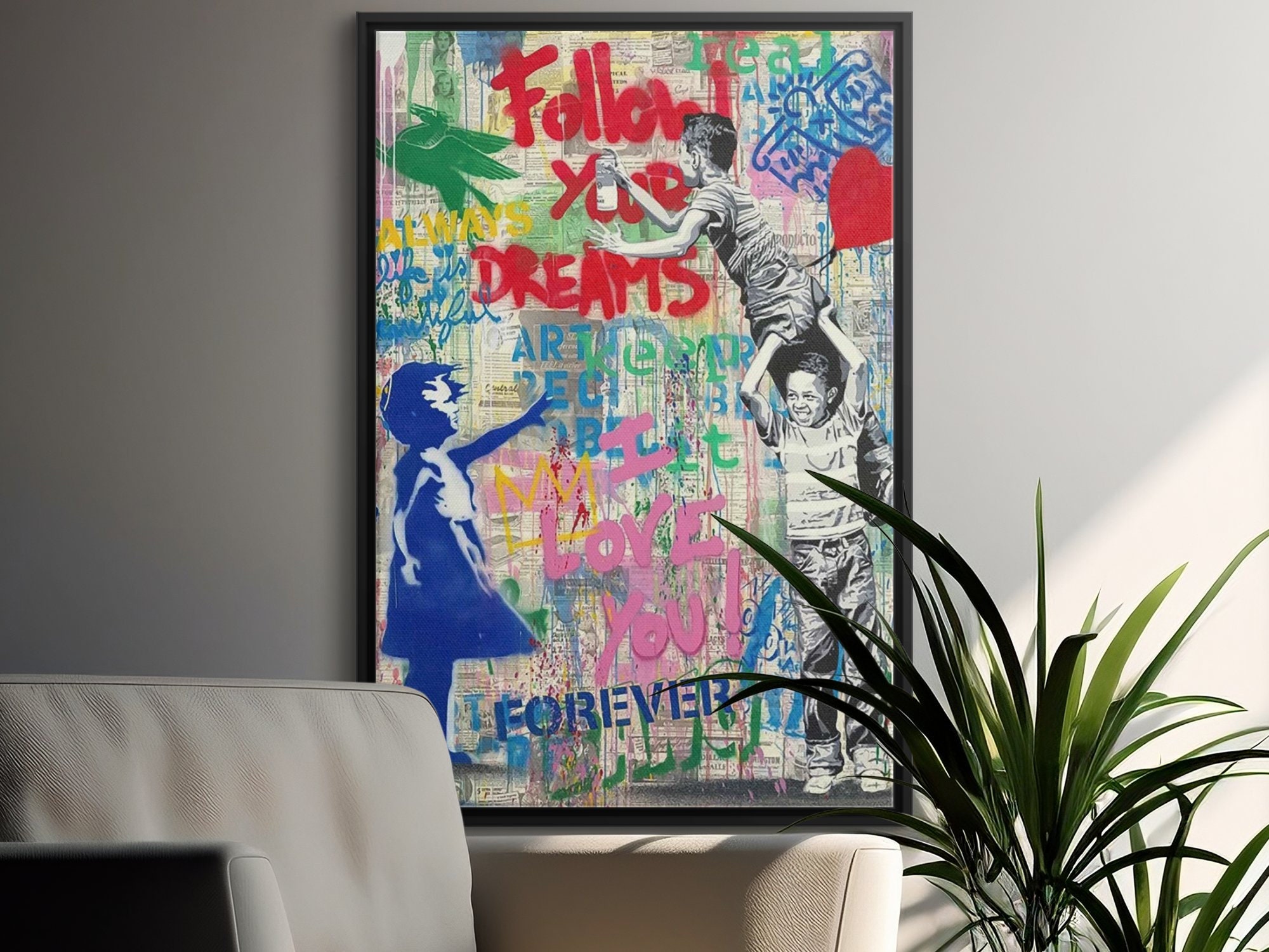 Banksy Kids Urban Digital Art Print, Colorful Graffiti Wall Decor ...