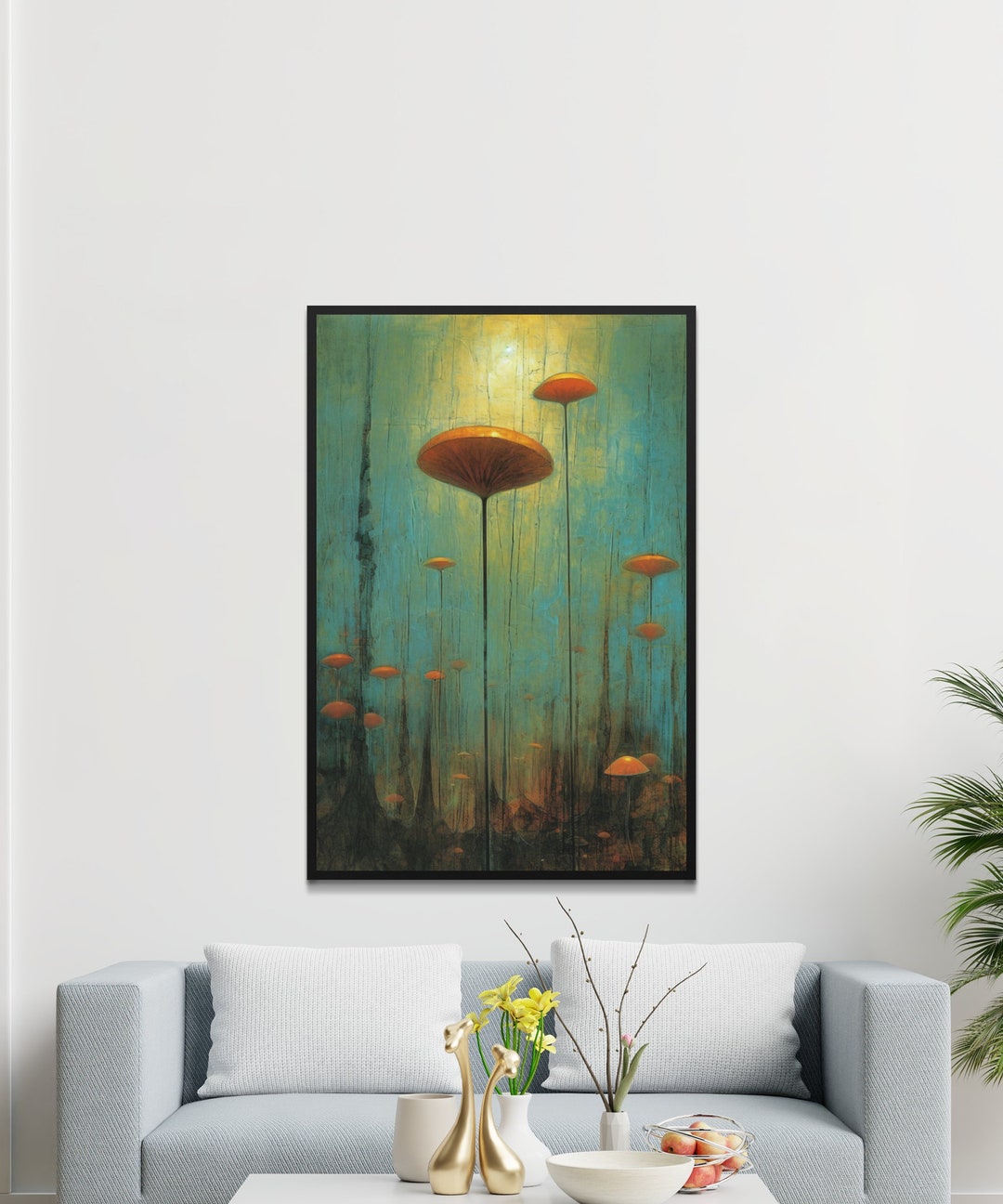Abstract Mushroom Art Print, Vibrant Autumn Colors Wall Decor, Modern ...