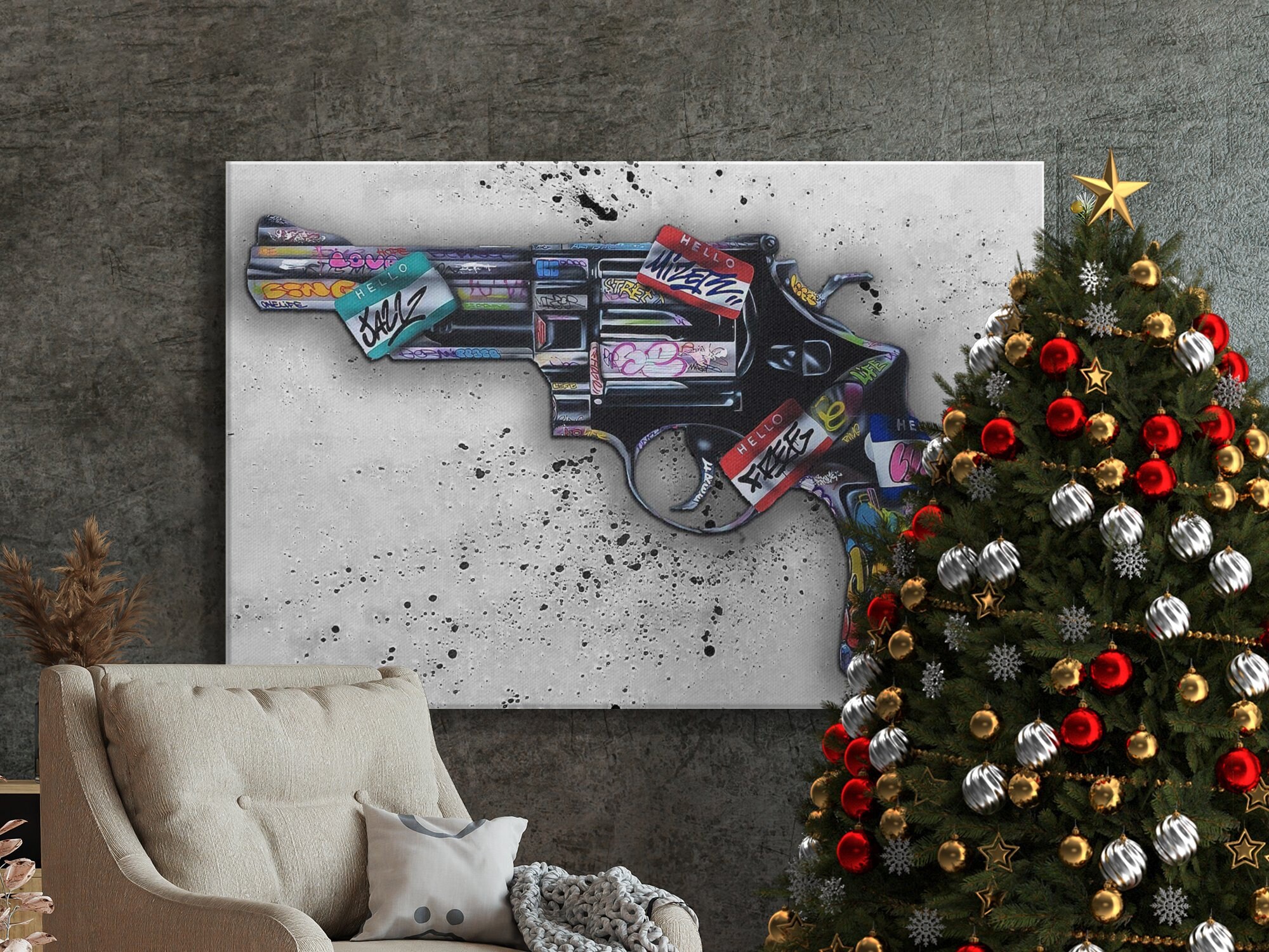 Urban Street Art Revolver Print, Colorful Graffiti Gun Wall Art, Modern ...