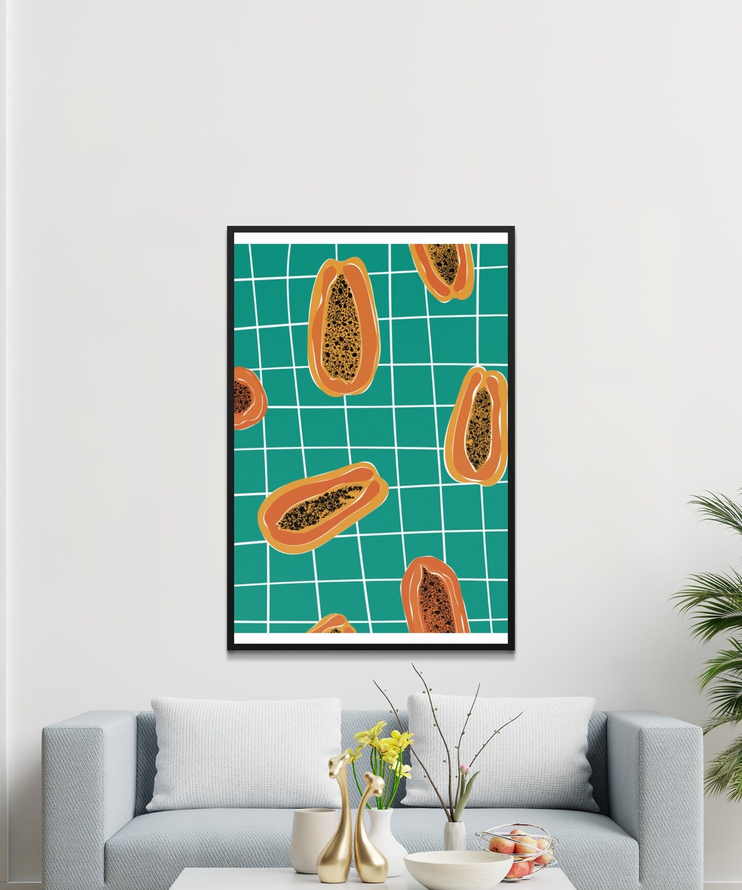 Abstract Papaya Print, Modern Kitchen Wall Art, Tropical Fruit Poster ...