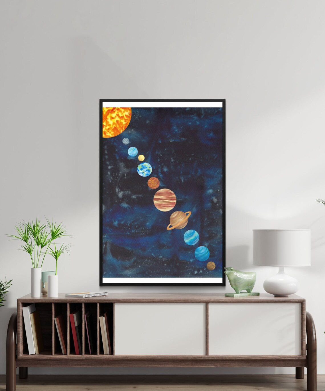 Solar System Watercolor Painting, Space Wall Art, Kids Room Decor ...