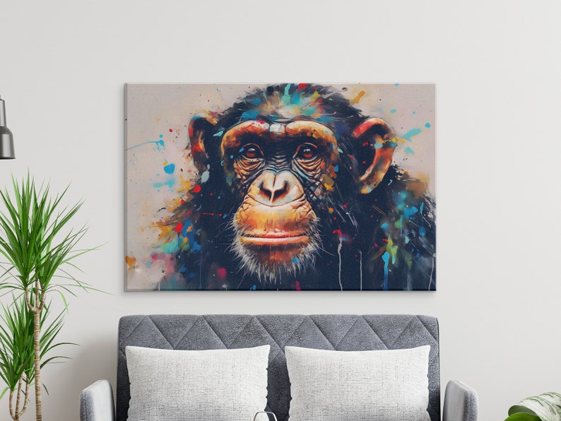 Colorful Chimpanzee Digital Print, Street Art Style Animal Portrait ...