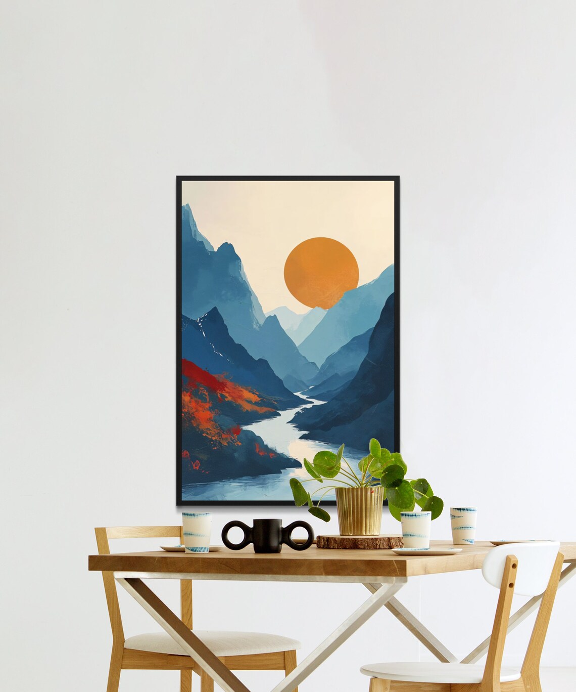 Abstract Mountain Landscape Wall Art, Large Sun Print, Modern Home ...