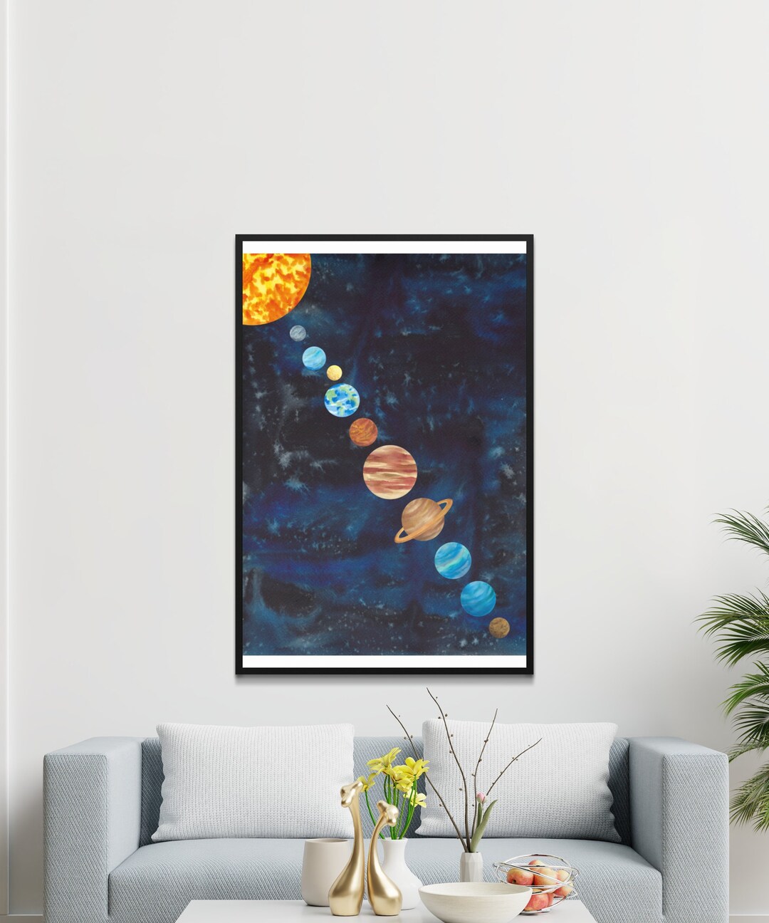 Solar System Watercolor Painting, Space Wall Art, Kids Room Decor ...